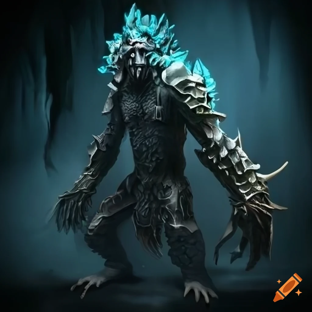 Fantasy cave-dwelling creature with stone-like armor and multiple arms ...
