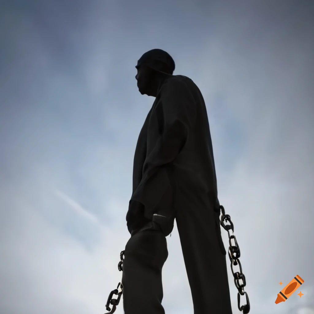 Prisoner walking towards a golden cross with broken chains on wrists on ...