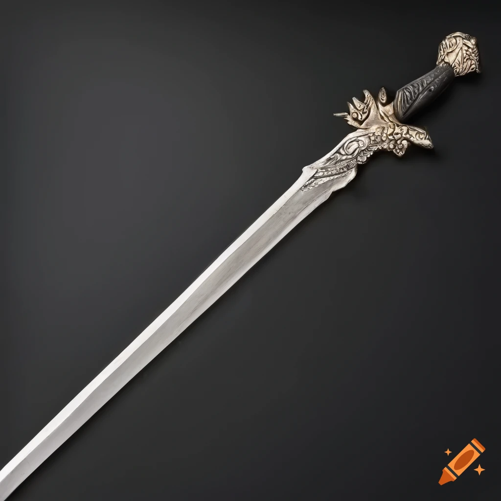Silver long sword with dragon head handle on Craiyon