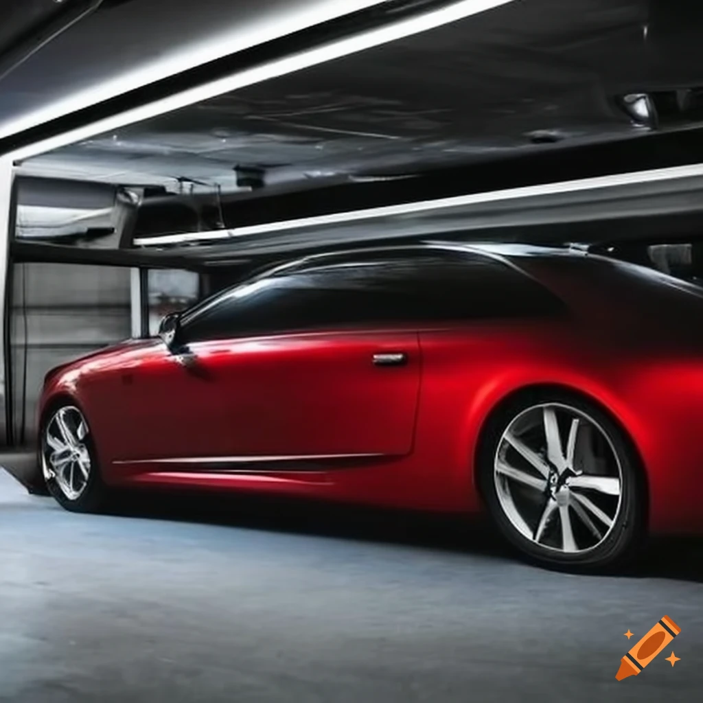 Sleek car in a modern garage on Craiyon