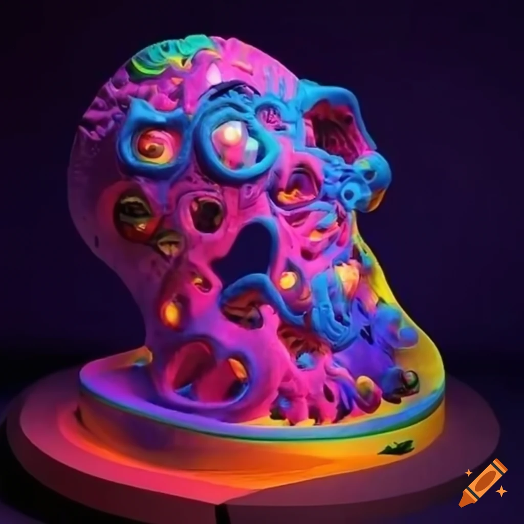 Vivid transmorphism sculpture transforming into arcade game on Craiyon