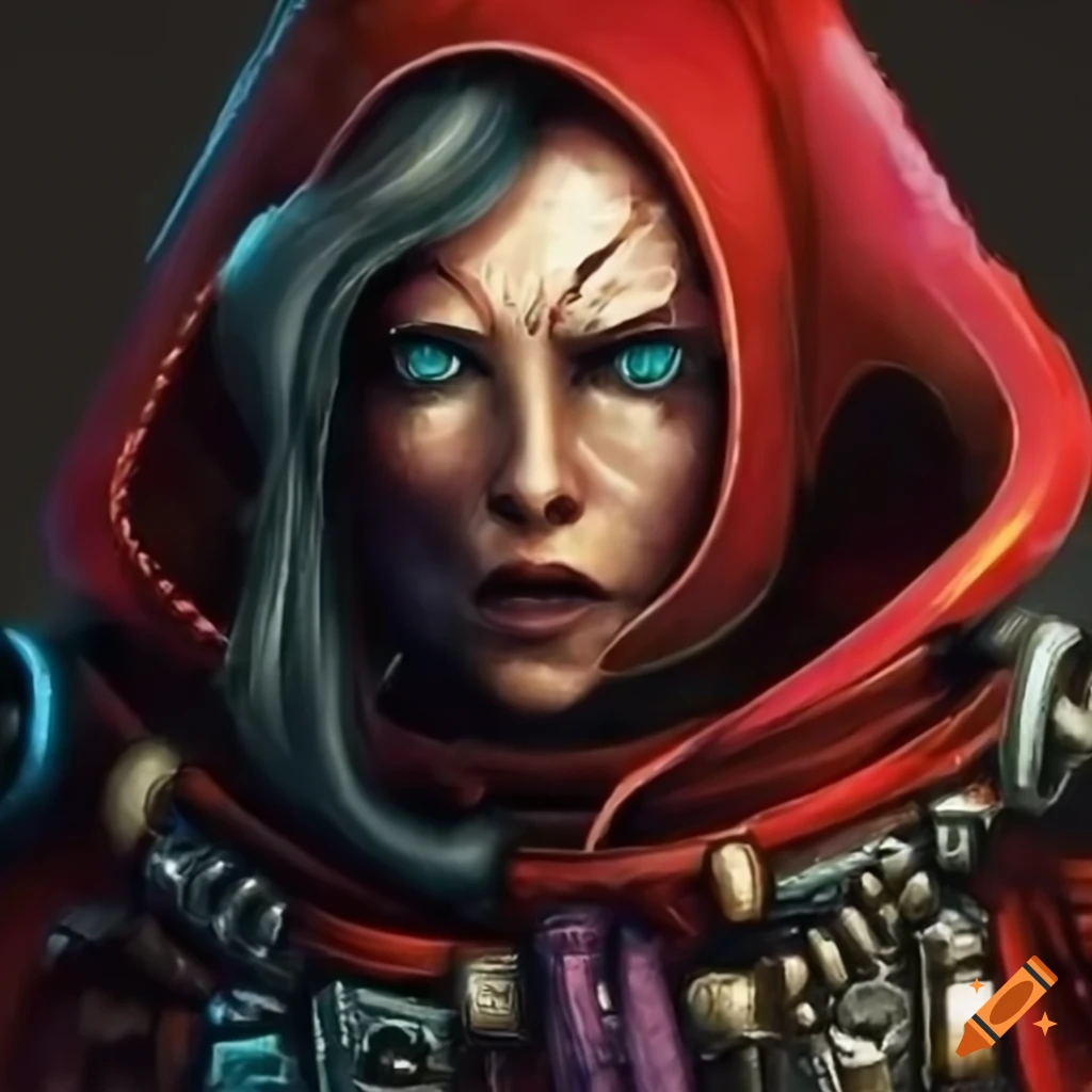 40k inquisitor tech priest with red hood and black visor in space on ...