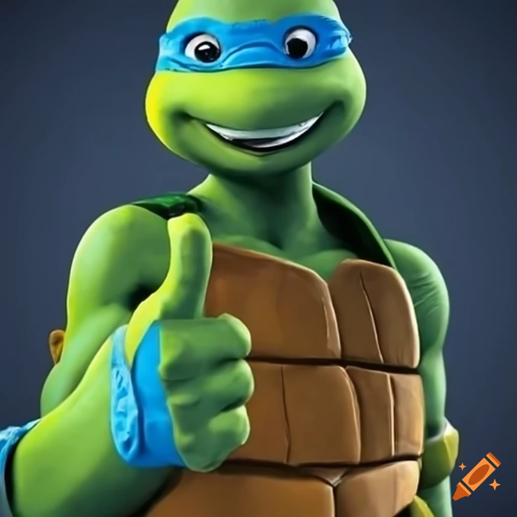 Ninja turtle giving a thumbs up in a cute and playful depiction on Craiyon