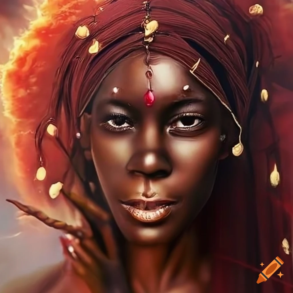 Realistic photograph of the female orisha oya in the wind on Craiyon