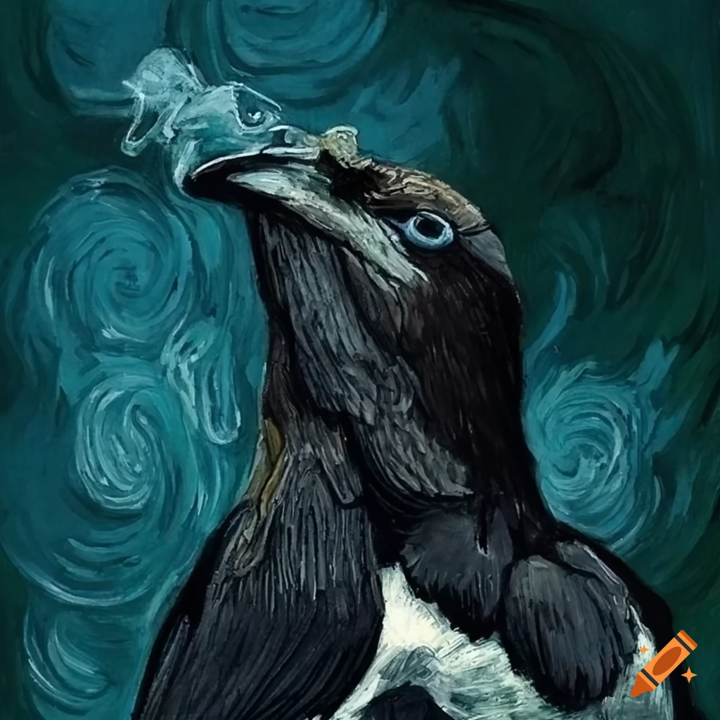 Magpie smoking in van gogh style on Craiyon
