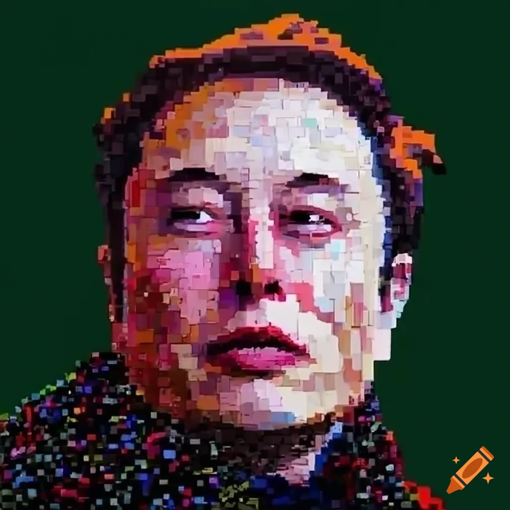 Elon musk standing in front of colorful pixelated micro mosaic painting ...