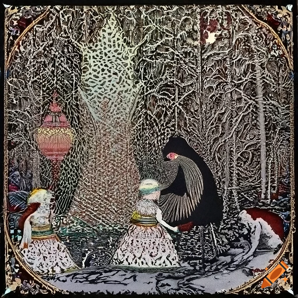 Intricate serigraph combining Russian fairytale and Native Salish ...