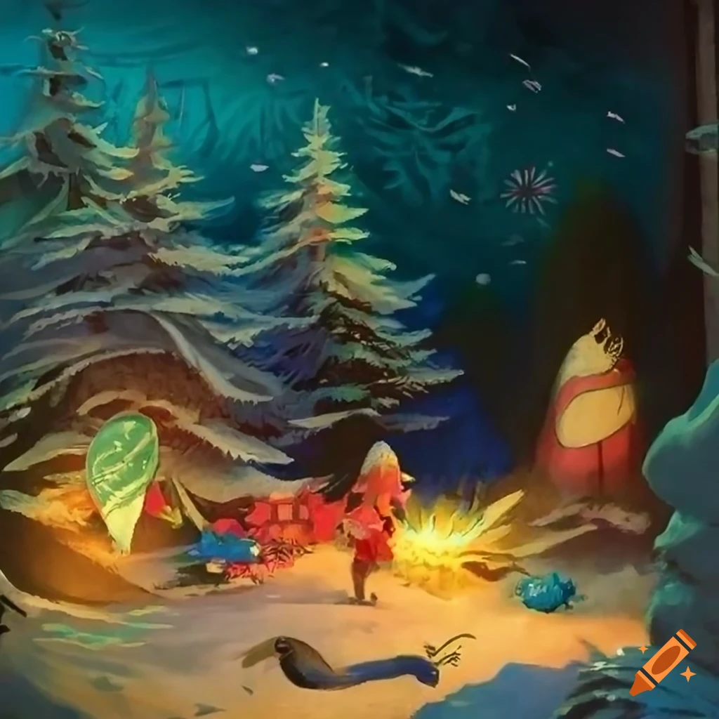 Intricate illustration of a christmas tree made of colorful feathers in ...