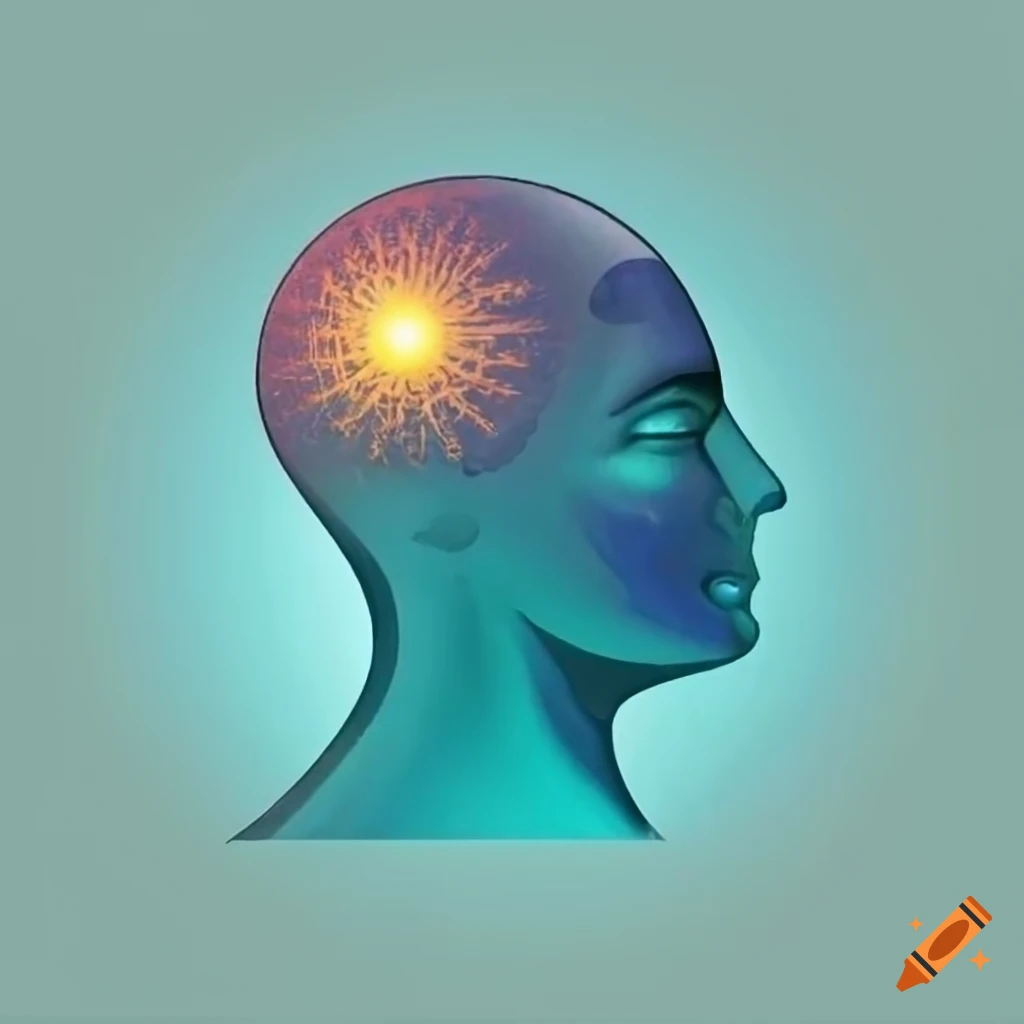 Wisdom head with shining circle on the forehead on Craiyon