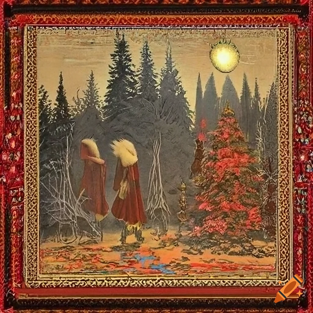 Intricate serigraph combining russian fairytale and native salish ...