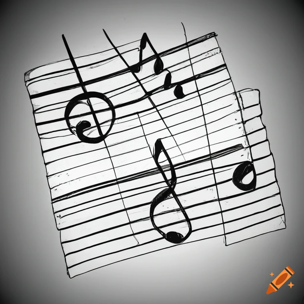 Hand-drawn black and white orchestral music score on white background ...