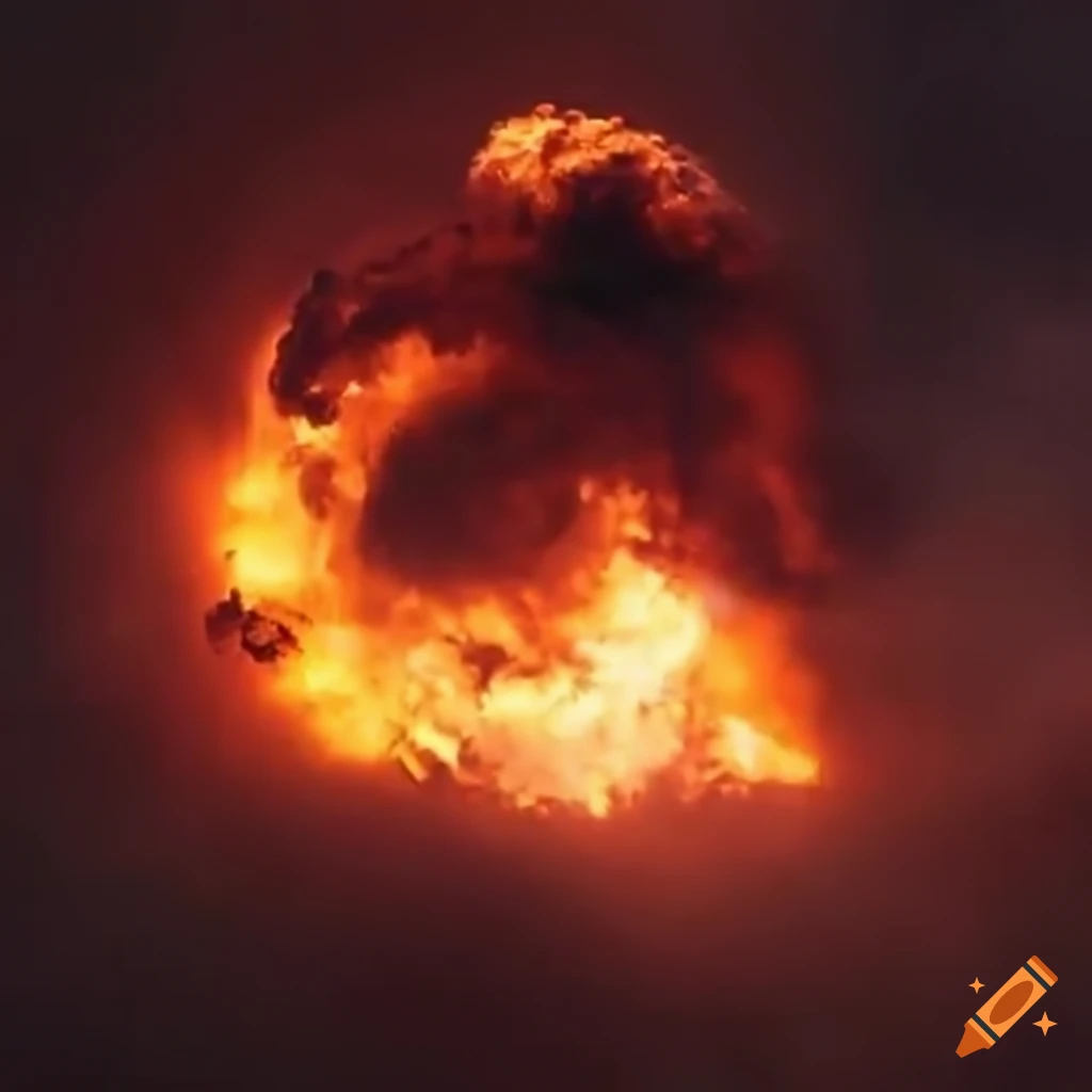 Aerial explosion of aircraft with fire and dust on Craiyon