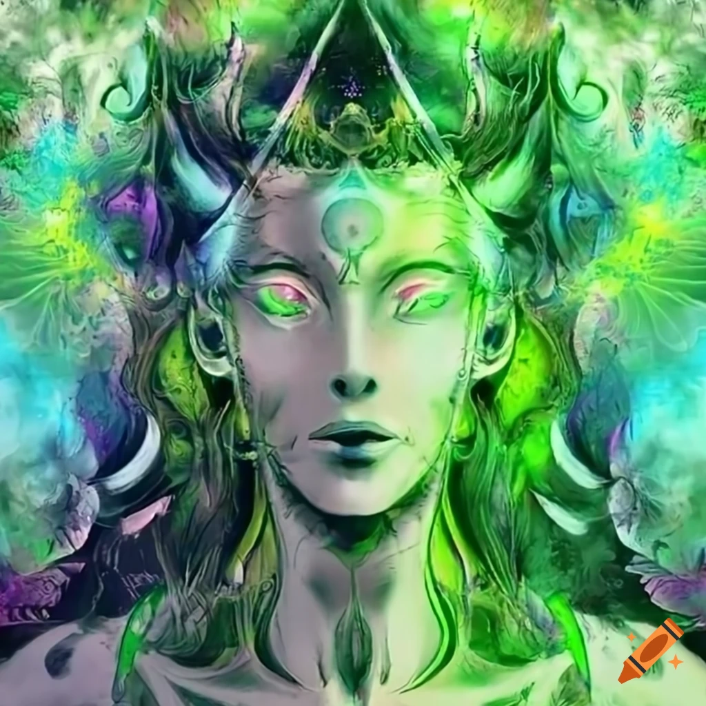 Chaos god of green consciousness in a beautiful depiction on Craiyon