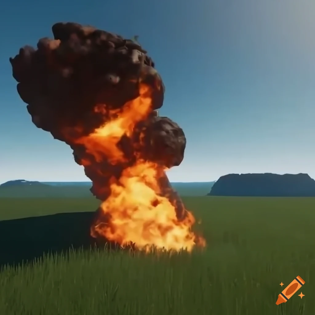 Fire explosion on grass with blue sky in unreal engine 5 on Craiyon