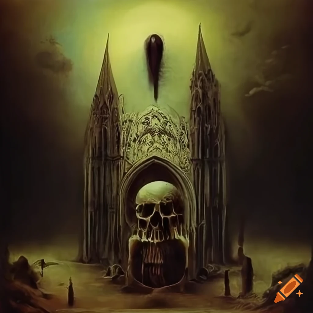 Hauntingly beautiful painting inspired by zdzisław beksiński with skull ...