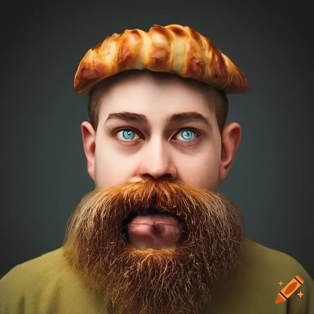 Man with a beard holding a cornish pasty on Craiyon