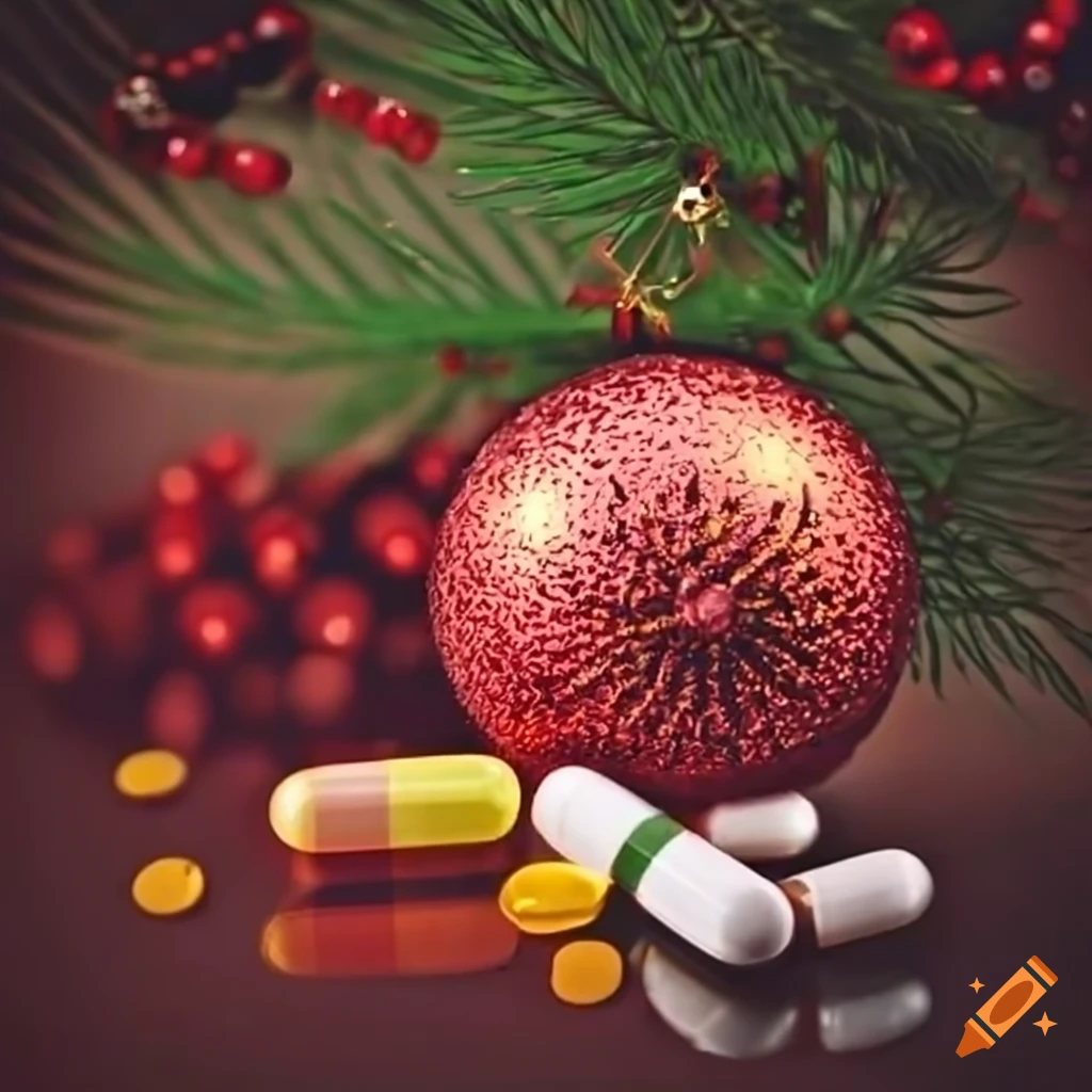 Christmas decorations made of pills and medication on Craiyon