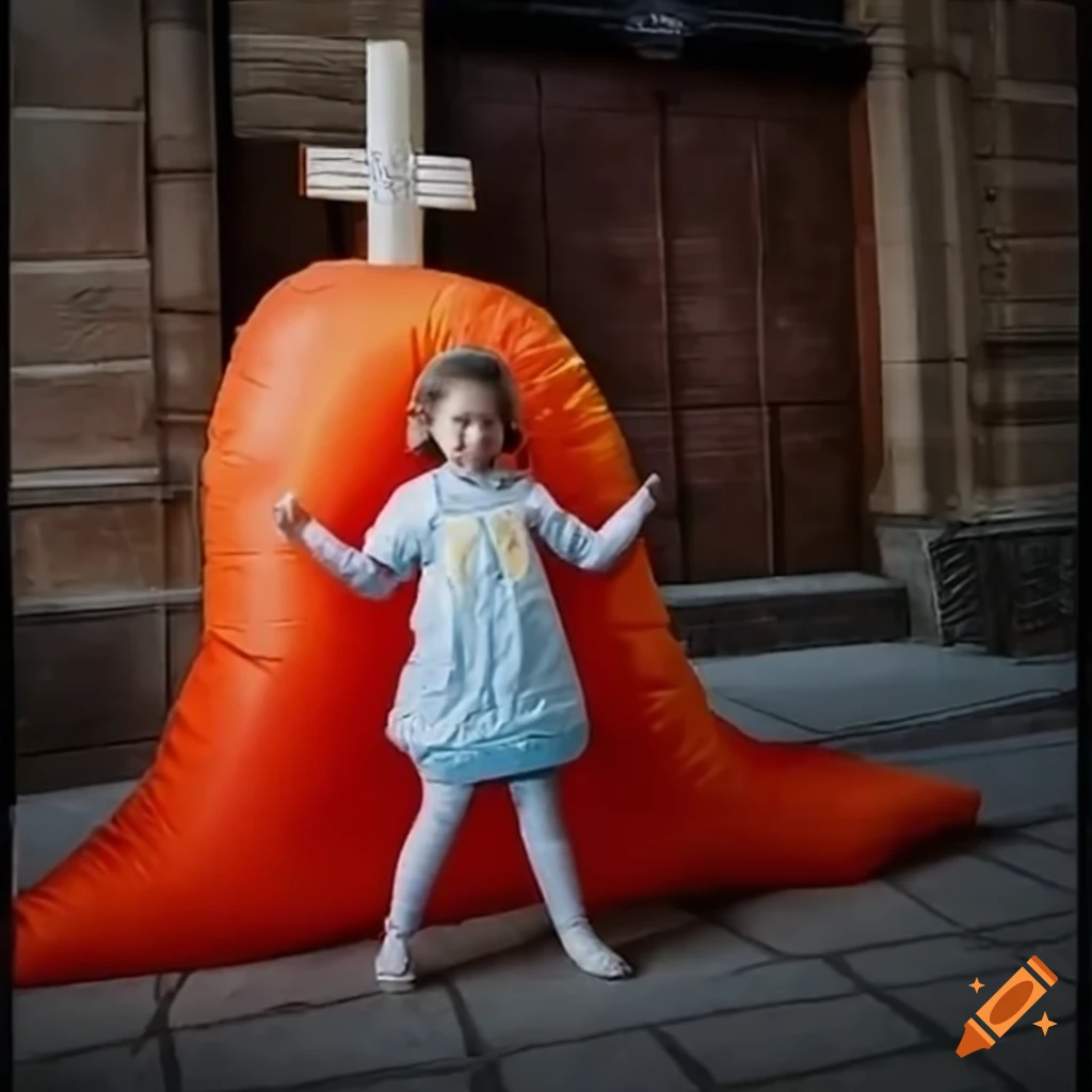 Child in inflatable church bell costume on Craiyon