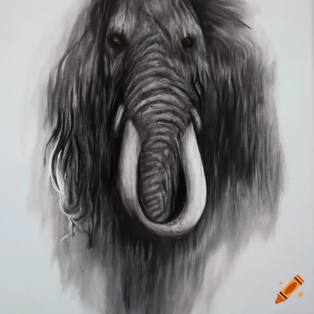 Prehistoric mammoth drawing in charcoal on white paper on Craiyon
