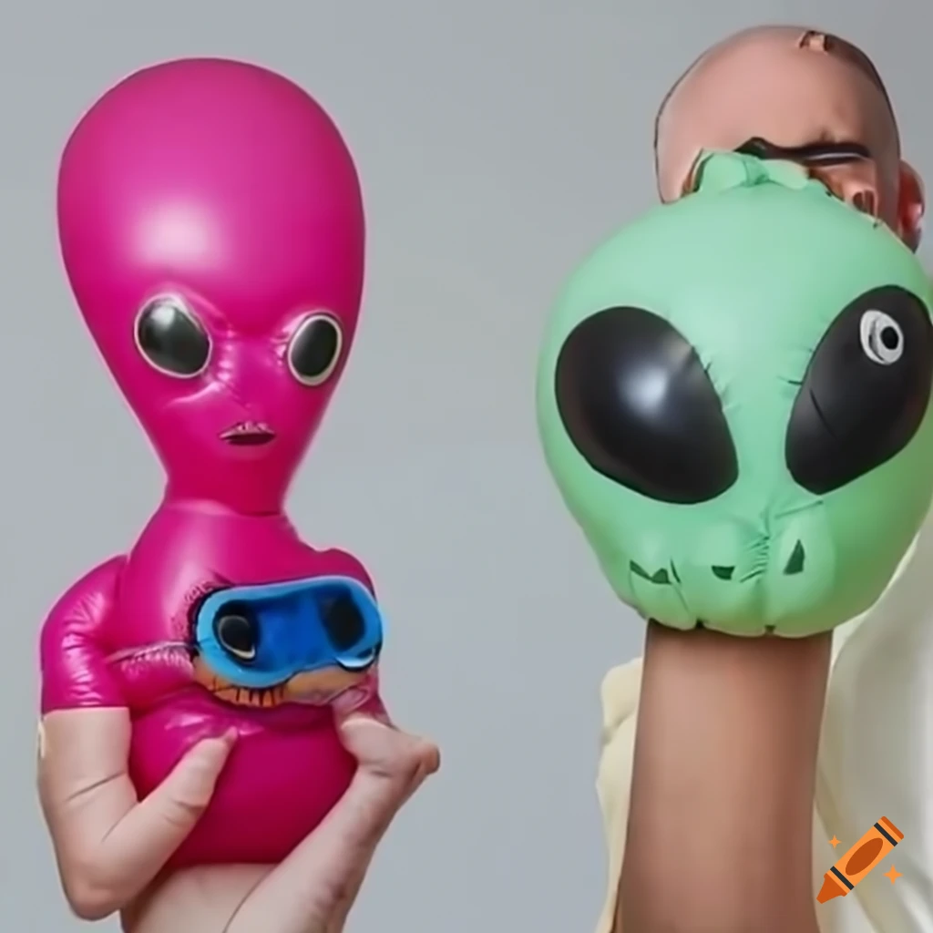 Inflatable alien looking at a wristwatch on Craiyon