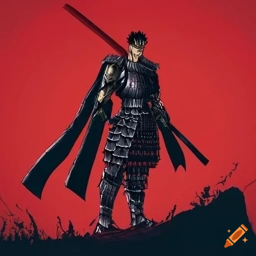 Guts from berserk in samurai armor wielding a katana in front of ...