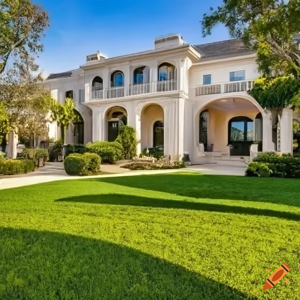 Glamorous California mega-mansion with beautiful landscaping on Craiyon