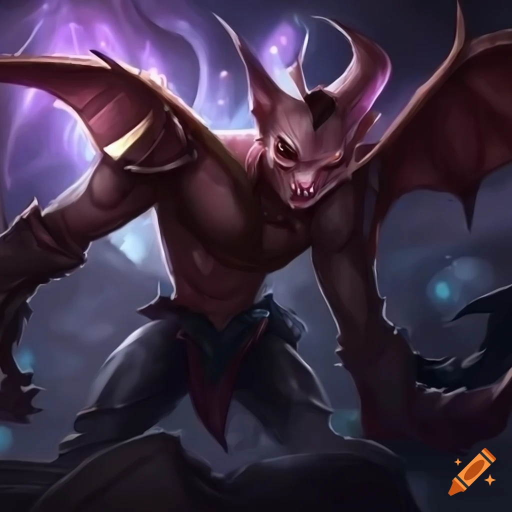 Half bat half human humanoid character from league of legends on Craiyon