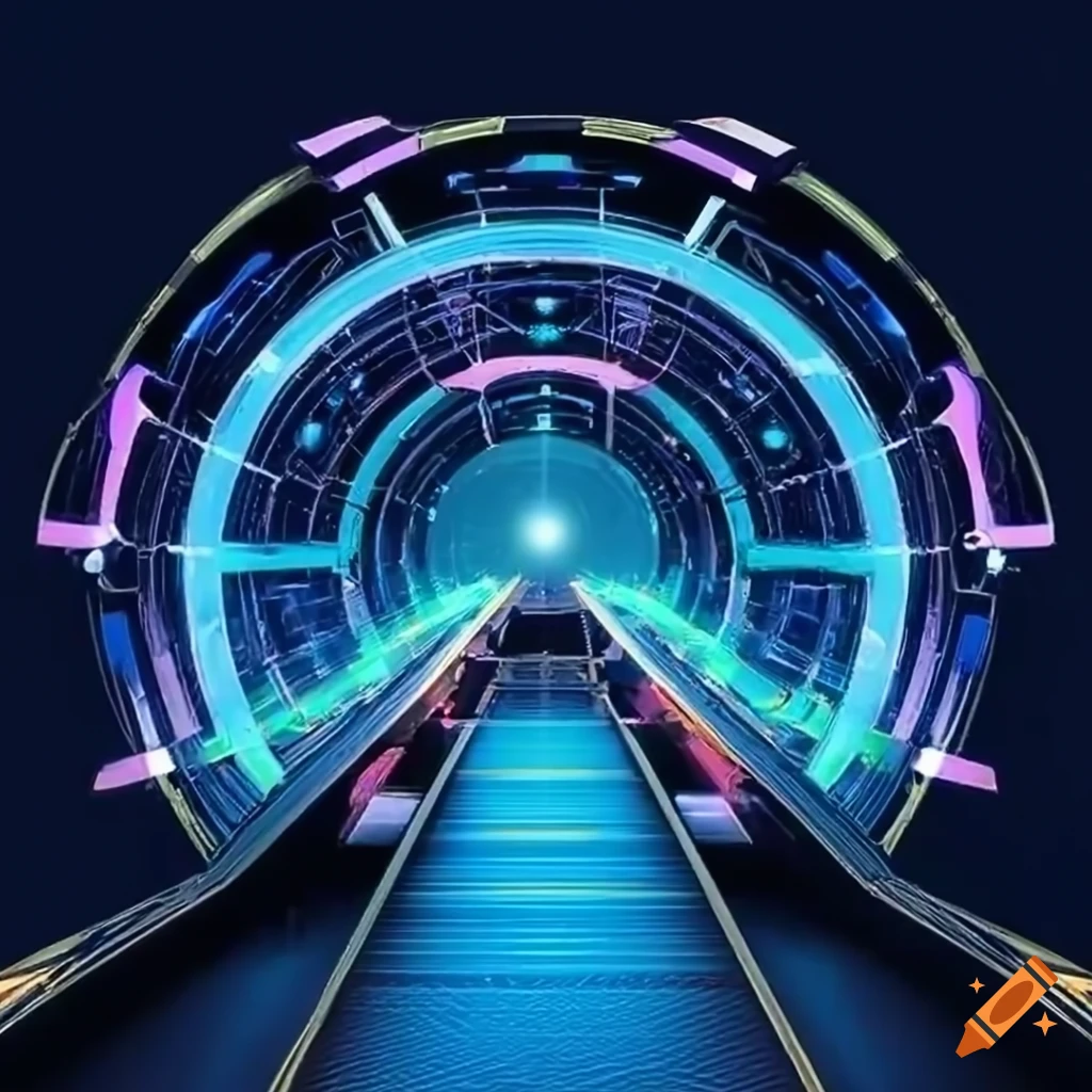 Futuristic abstract design of a glowing multidimensional bridge created with a graphic tablet on ...