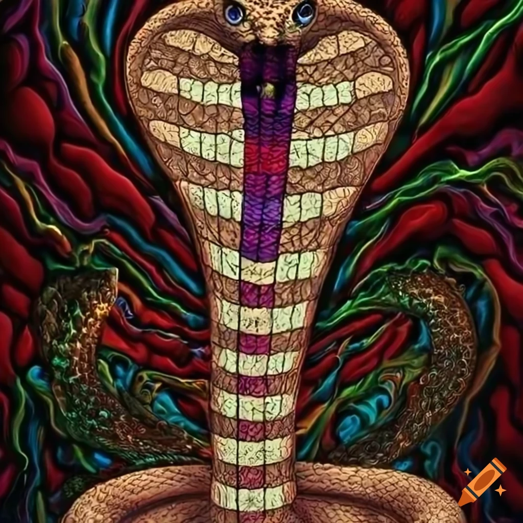 Surreal drawing of a cobra with mysterious seance and fractal patterns ...