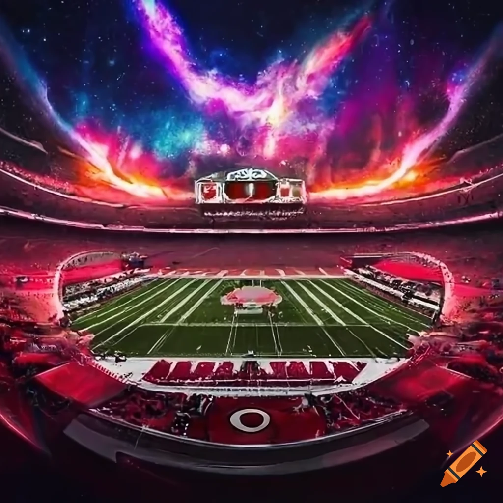 49ers stadium with galaxy in a fantasy art hd 4k on Craiyon