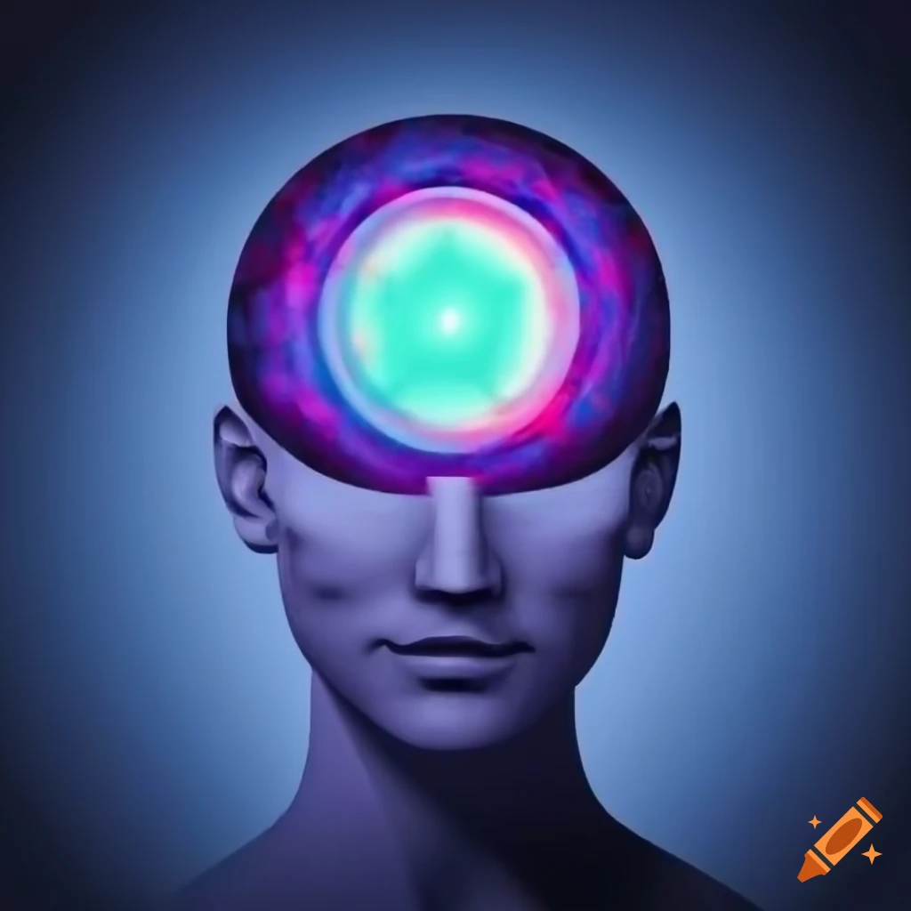 Wisdom head with shining circle on the forehead on Craiyon