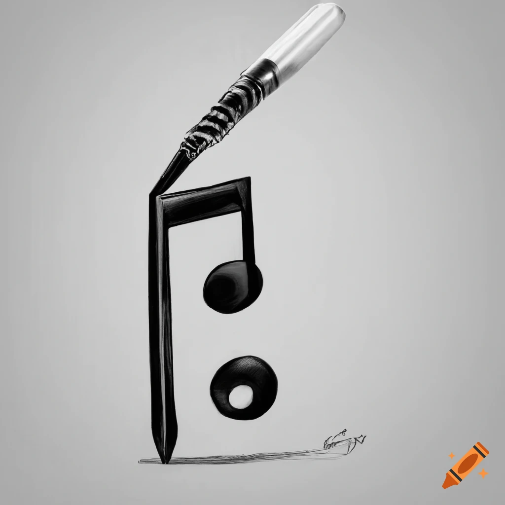 Pencil creating a music score in black and white on Craiyon