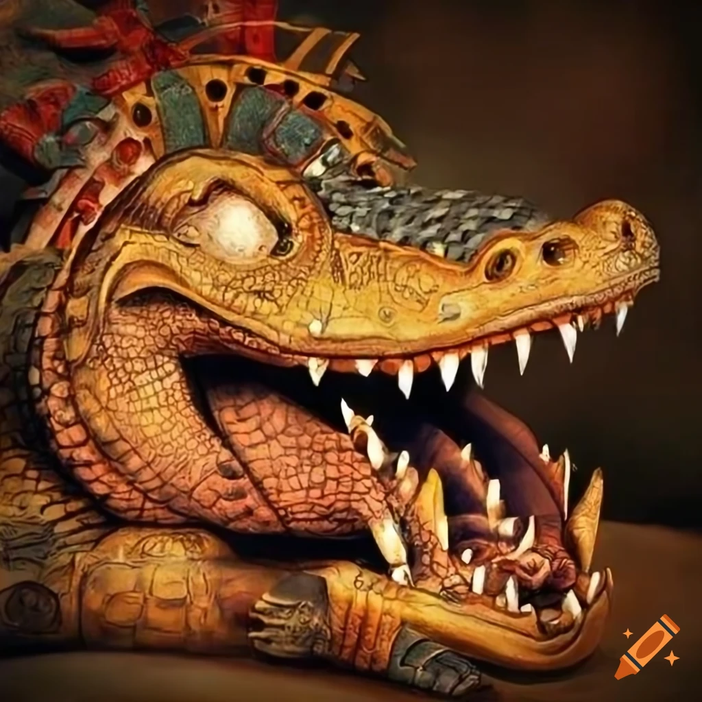 Aztec art depiction of a crocodile on Craiyon