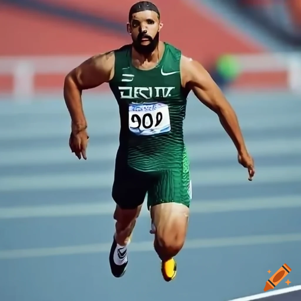 Drake running 100m sprint on Craiyon