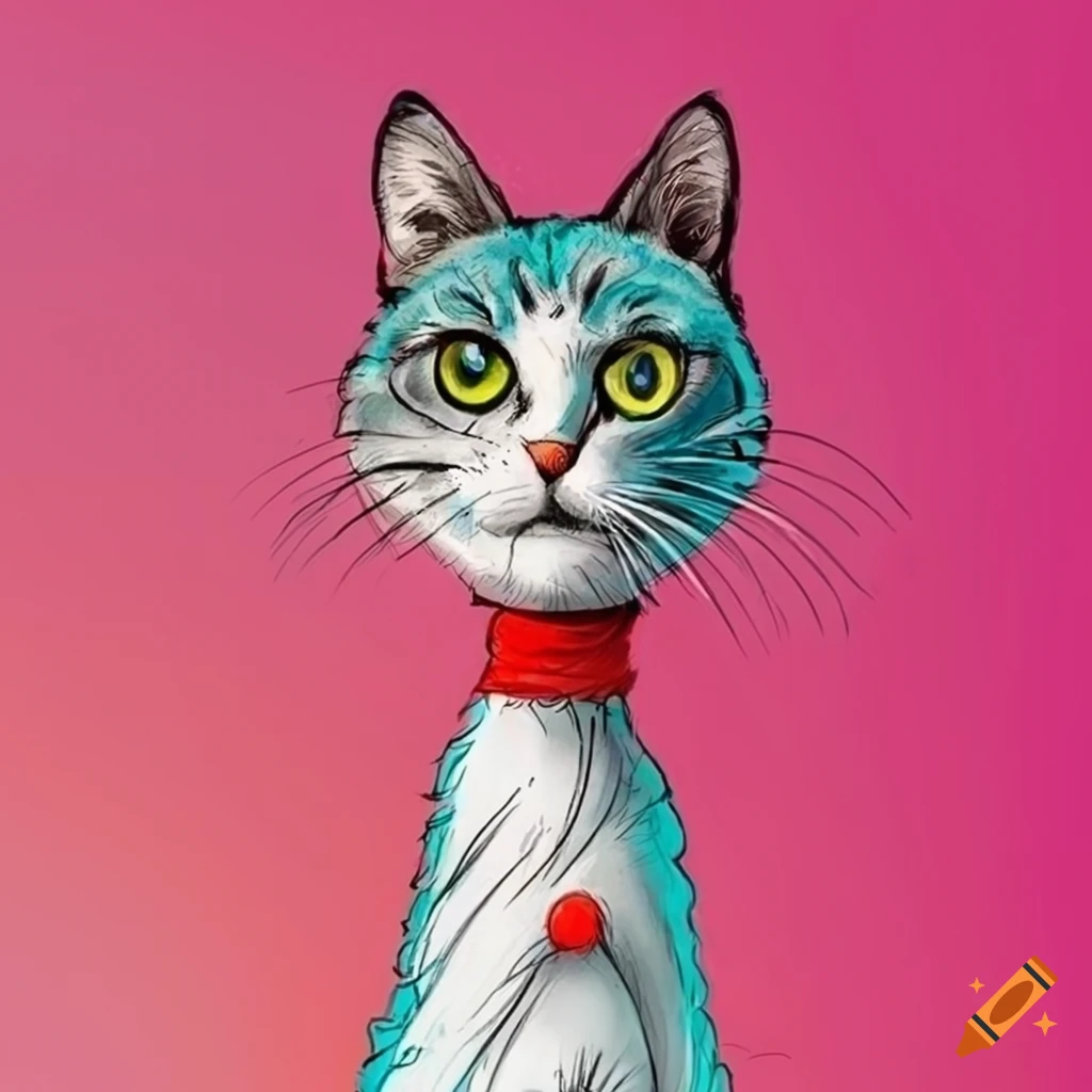 Stern-looking cat depicted in the style of dr. seuss on Craiyon