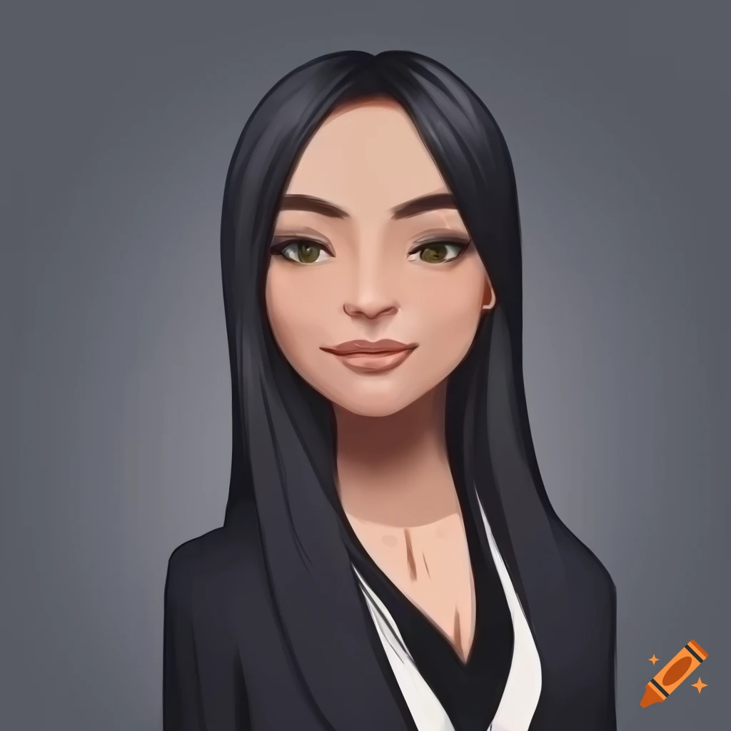 Professional female real estate agent avatar with long hair and olive ...