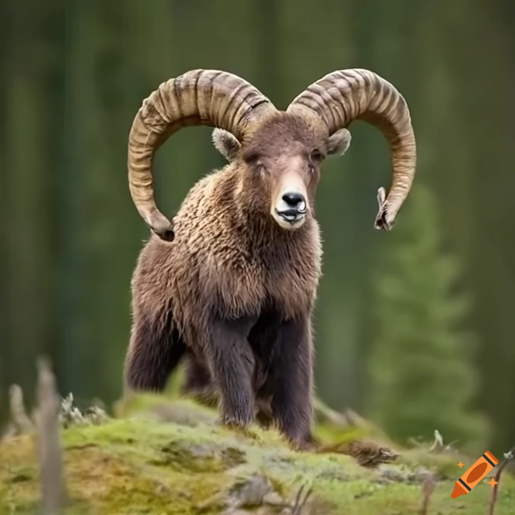 Hybrid of grizzly bear, caribou, and bighorn sheep on Craiyon