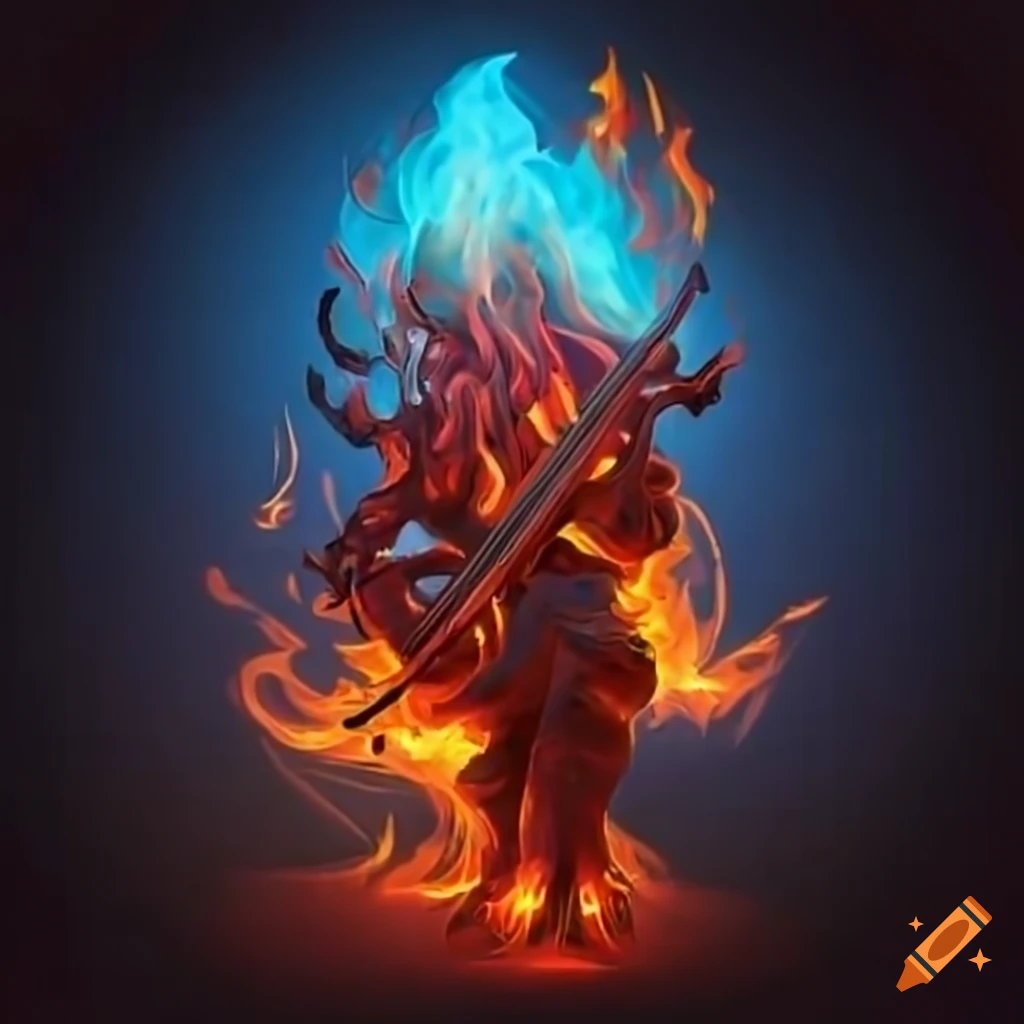 Fire elemental playing a fiddle on Craiyon