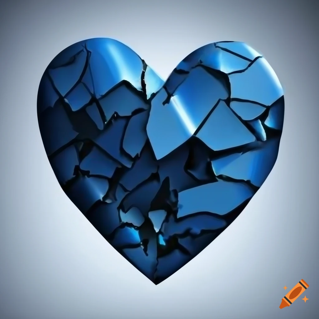 Dark blue shattered heart on white background on Craiyon