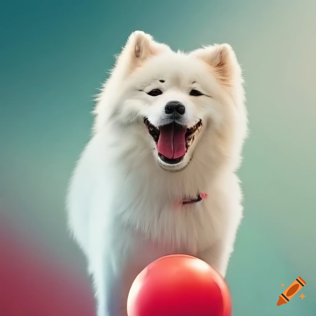 Happy samoyed with a big red ball on Craiyon