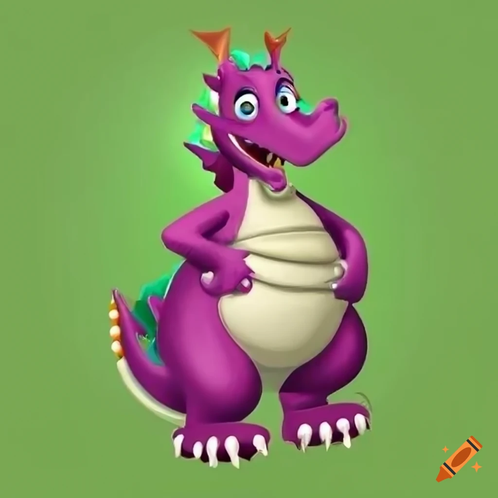 Cartoon dragon character with a large belly on Craiyon