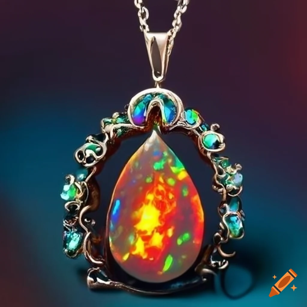 Fantasy necklace of fire opals on Craiyon
