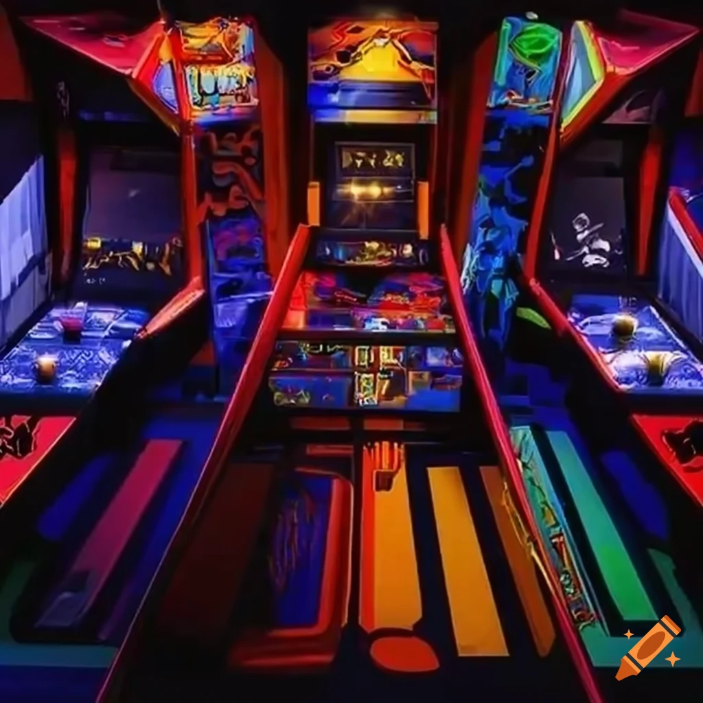 Retro arcade gaming hall on Craiyon