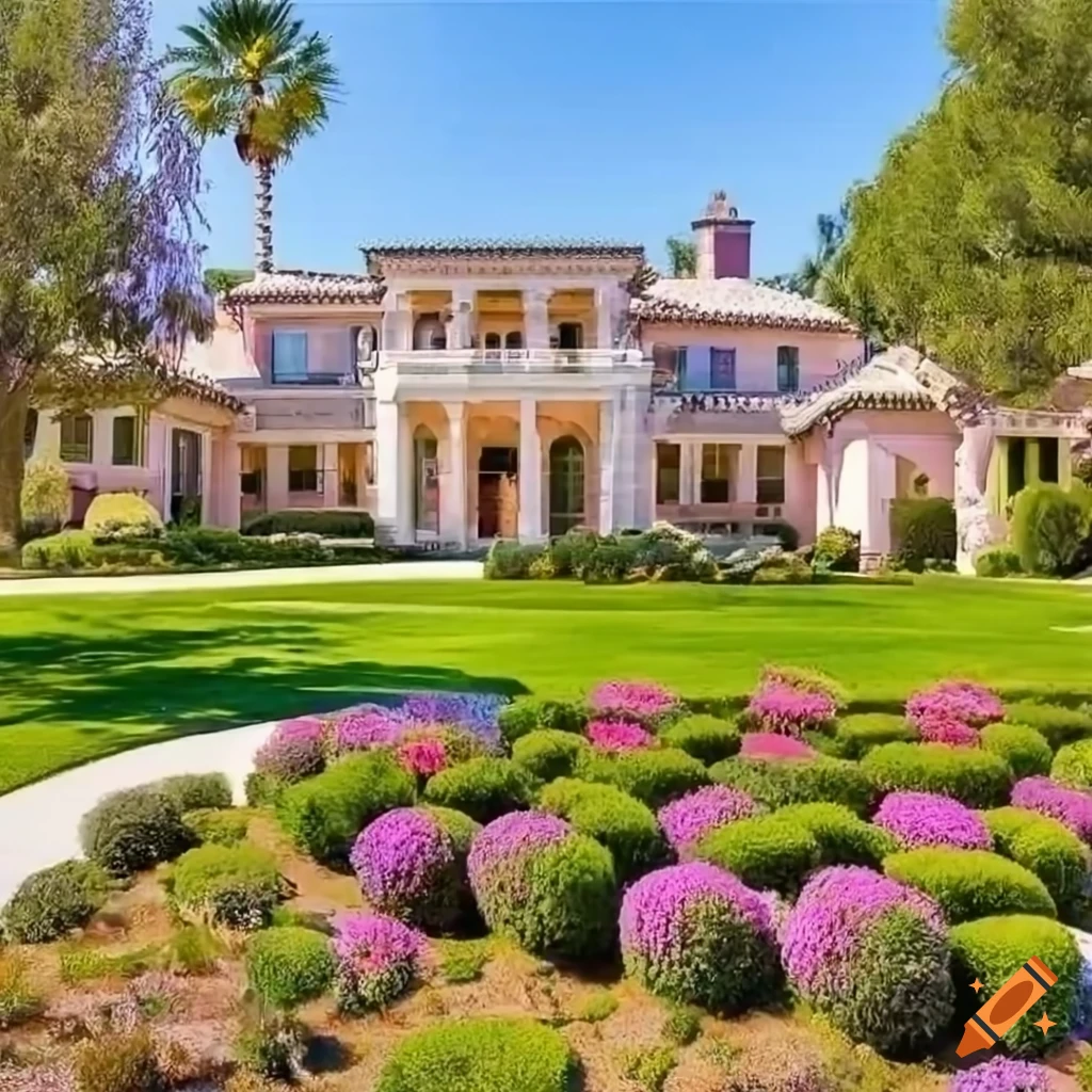 California mega-mansion with beautiful garden on 8 acres of land on Craiyon
