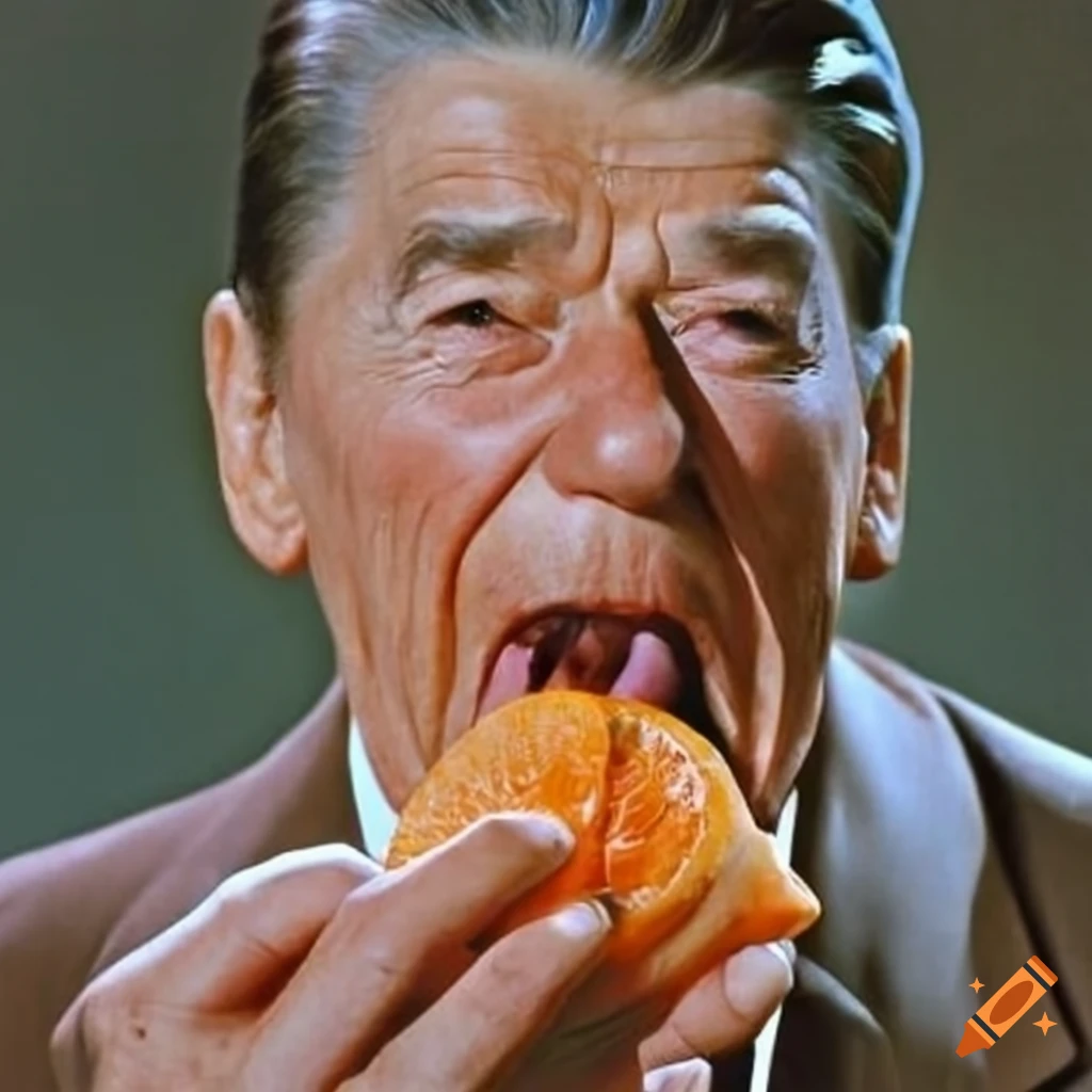 Ronald reagan enjoying an orange on Craiyon