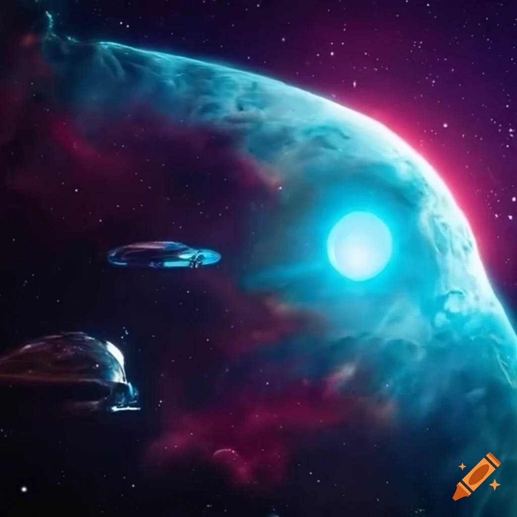 Retro sci-fi spaceship in a distant alien nebula on Craiyon