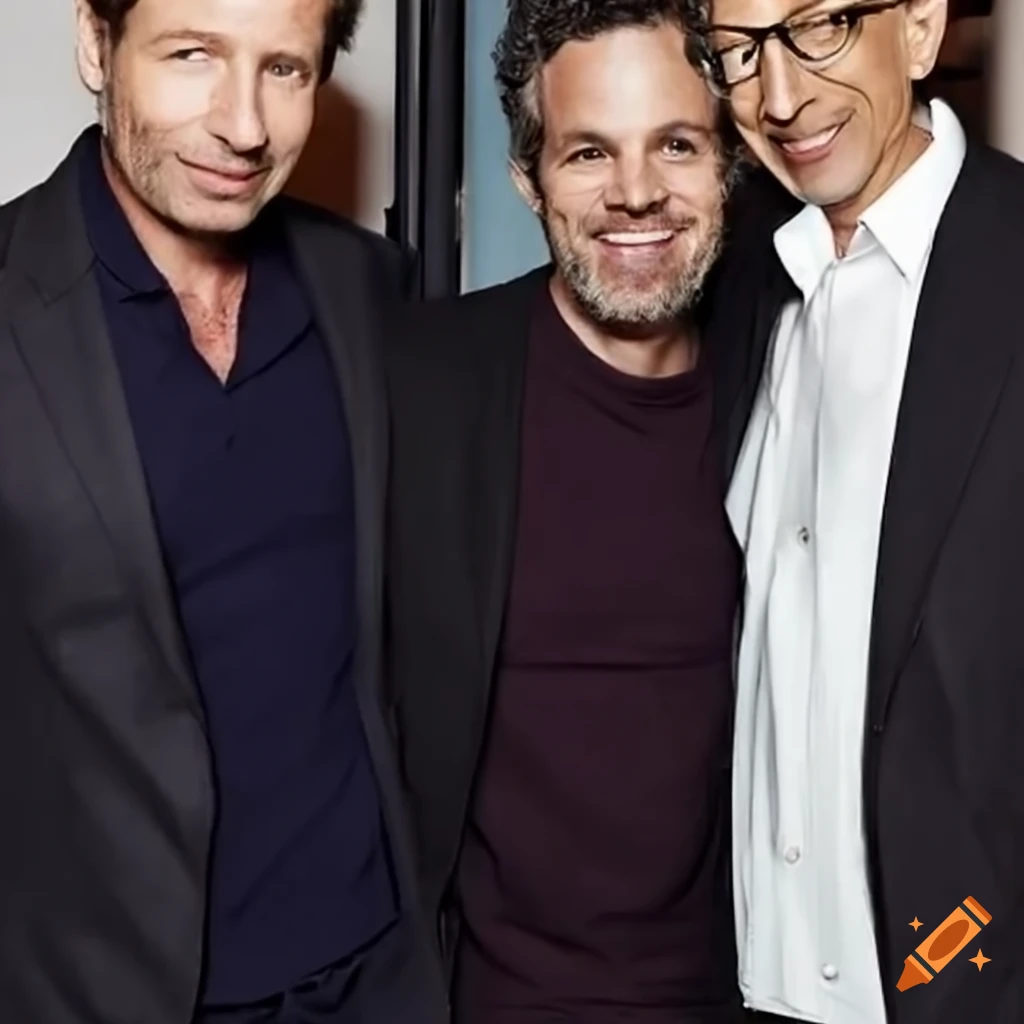 Mark Ruffalo, David Duchovny, and Jeff Goldblum posing together on Craiyon