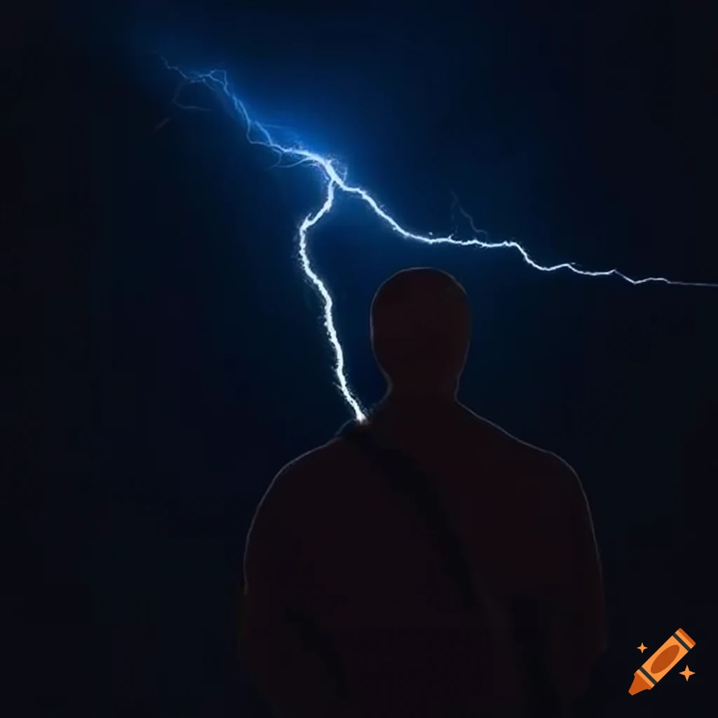 Silhouette of a man struck by lightning in vibrant colors on Craiyon