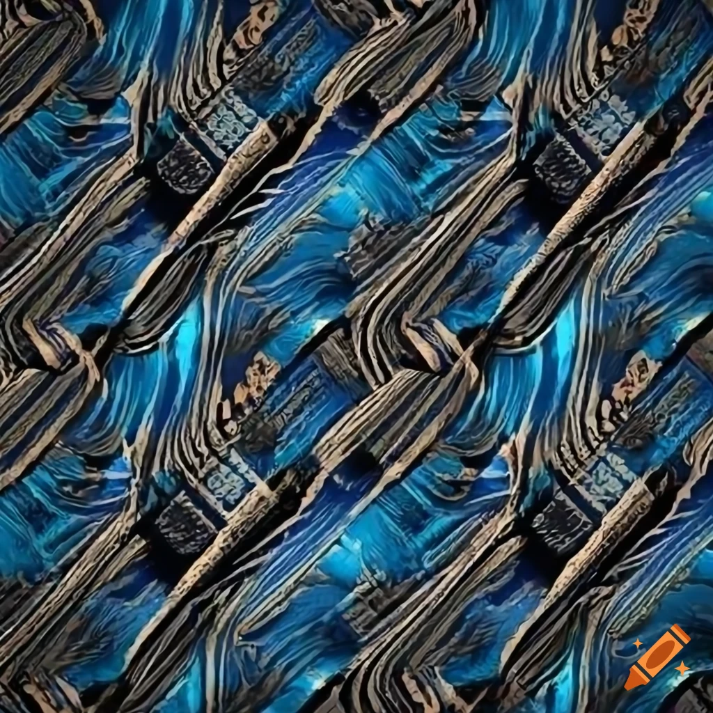 Black and blue patterned damascus design on Craiyon