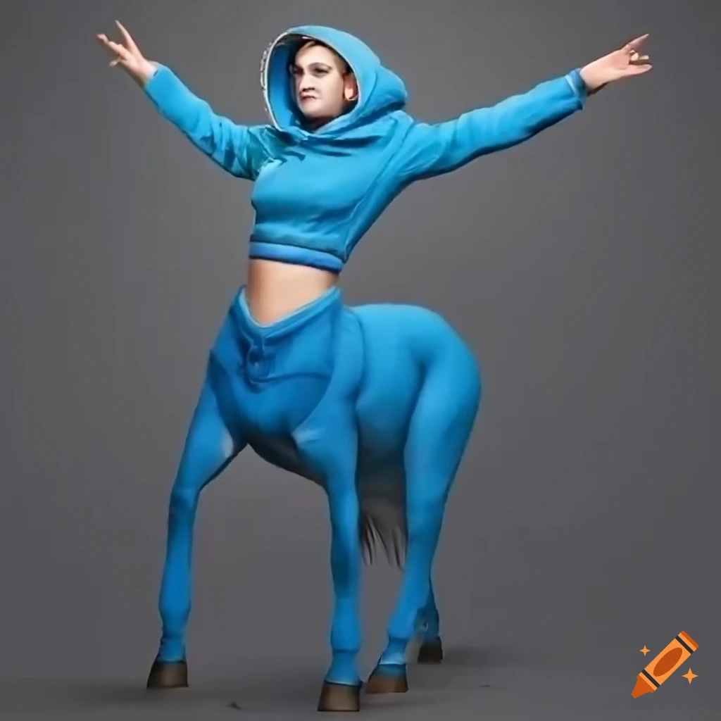 Annasophia Robb as a blue Centaur wearing a hoodie on Craiyon